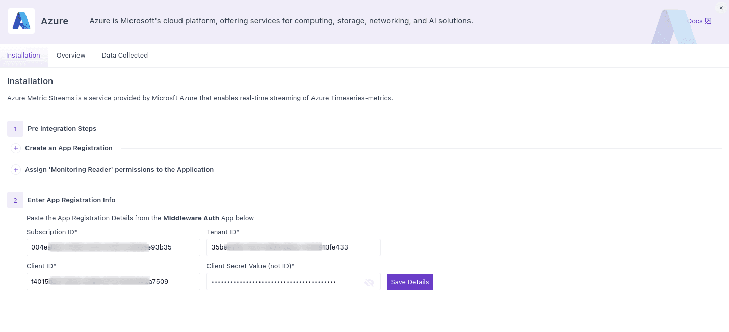 Configure Middleware Integration for Microsoft Azure