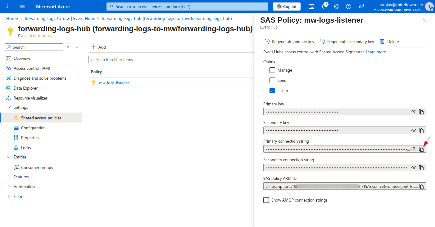 Configure Middleware Integration for Microsoft Azure
